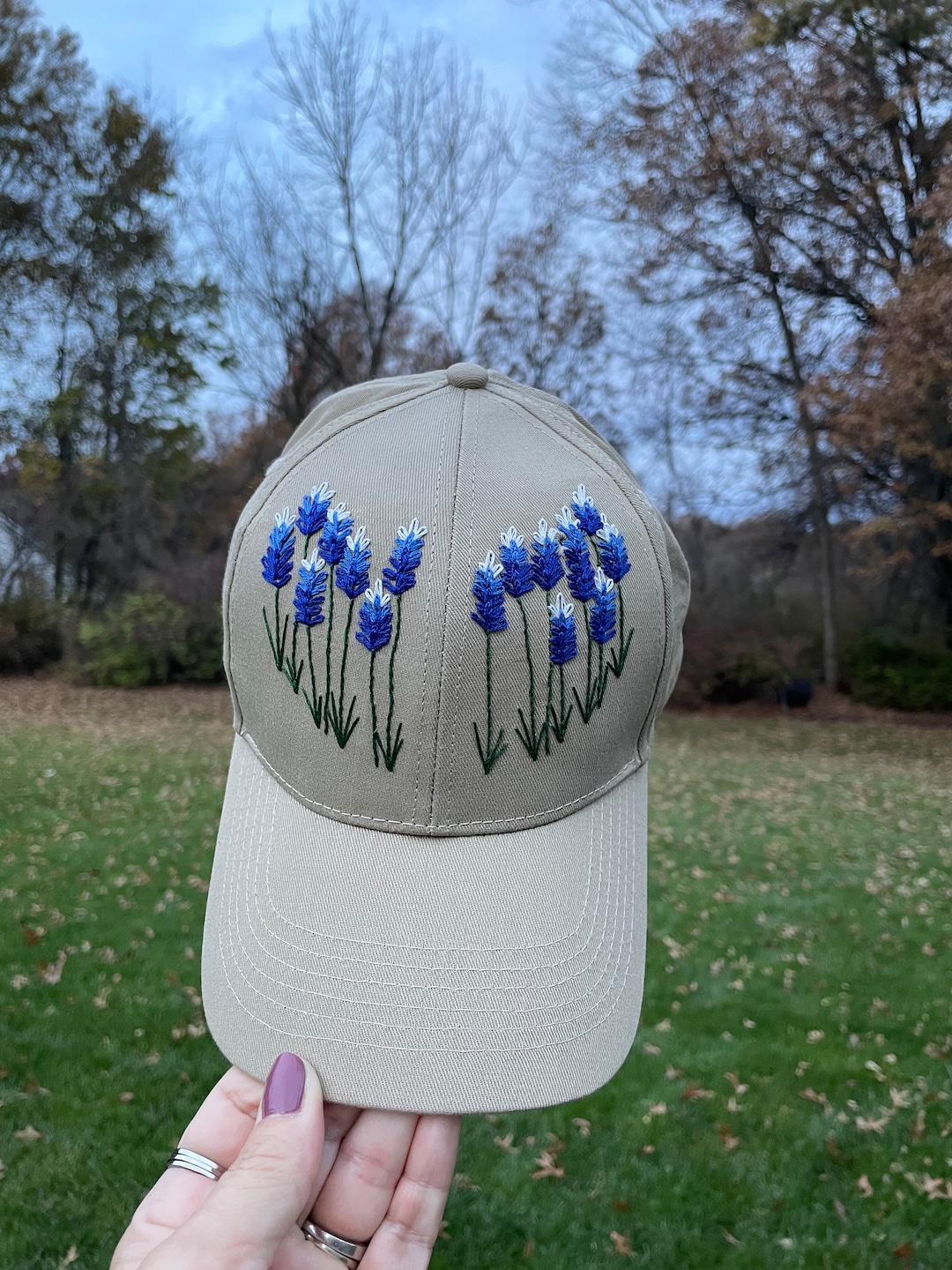 Embroidered Blue Lupine Wildflowers, Hand Embroidered Hat, Flowered ...