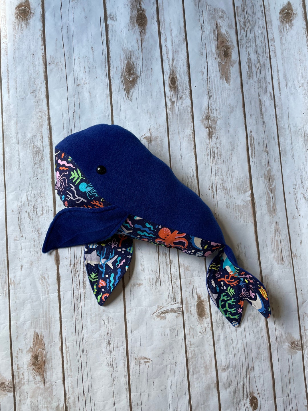 Blue Whale Stuffed Animal Toy, Colorful Fleece Plushie Blue Whale ...