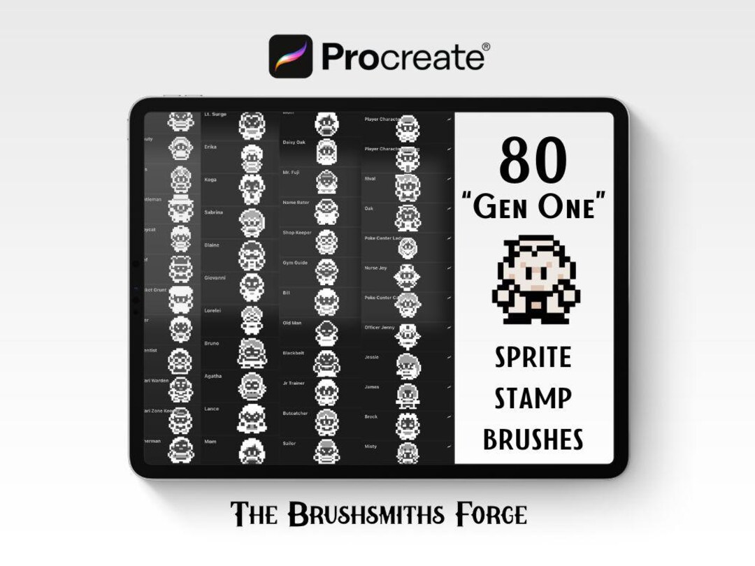Generation One Sprite Bundle Stamp Brushes Game Boy Pixel Brushes - Etsy