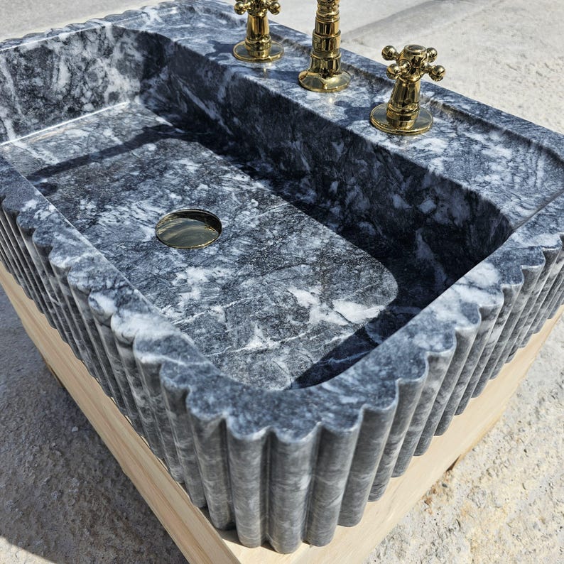 King Blue Marble Sink: Ribbed Vanity Basin, Wall Mount - Etsy