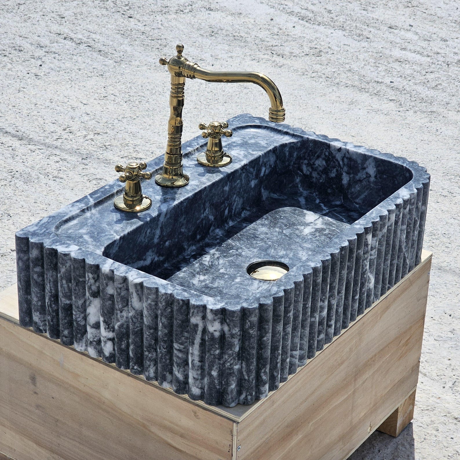 King Blue Marble Sink: Ribbed Vanity Basin, Wall Mount - Etsy