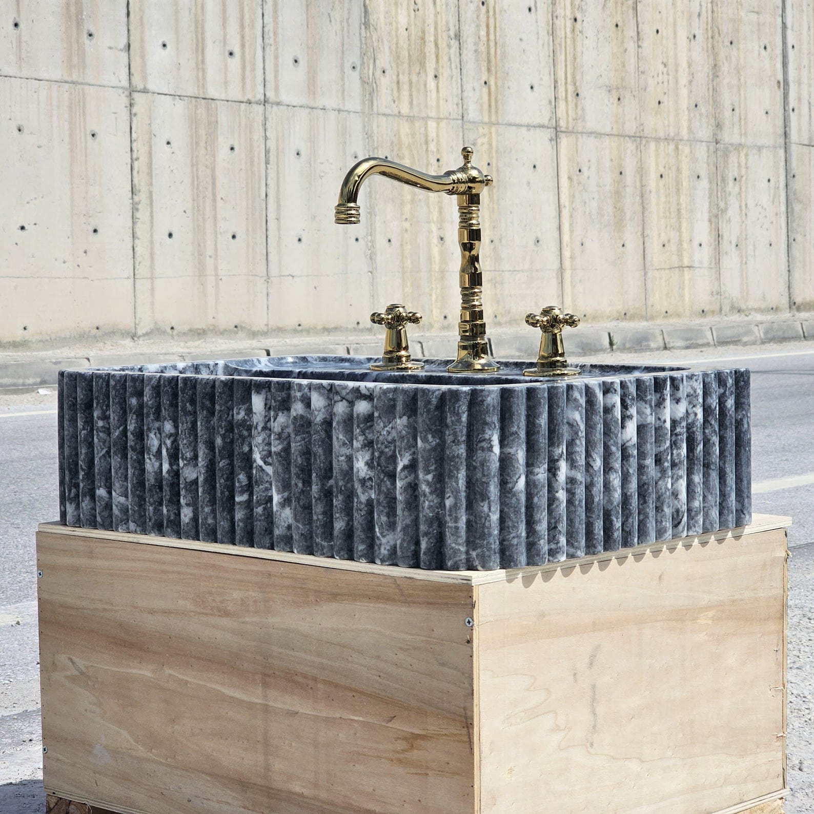 King Blue Marble Sink: Ribbed Vanity Basin, Wall Mount - Etsy