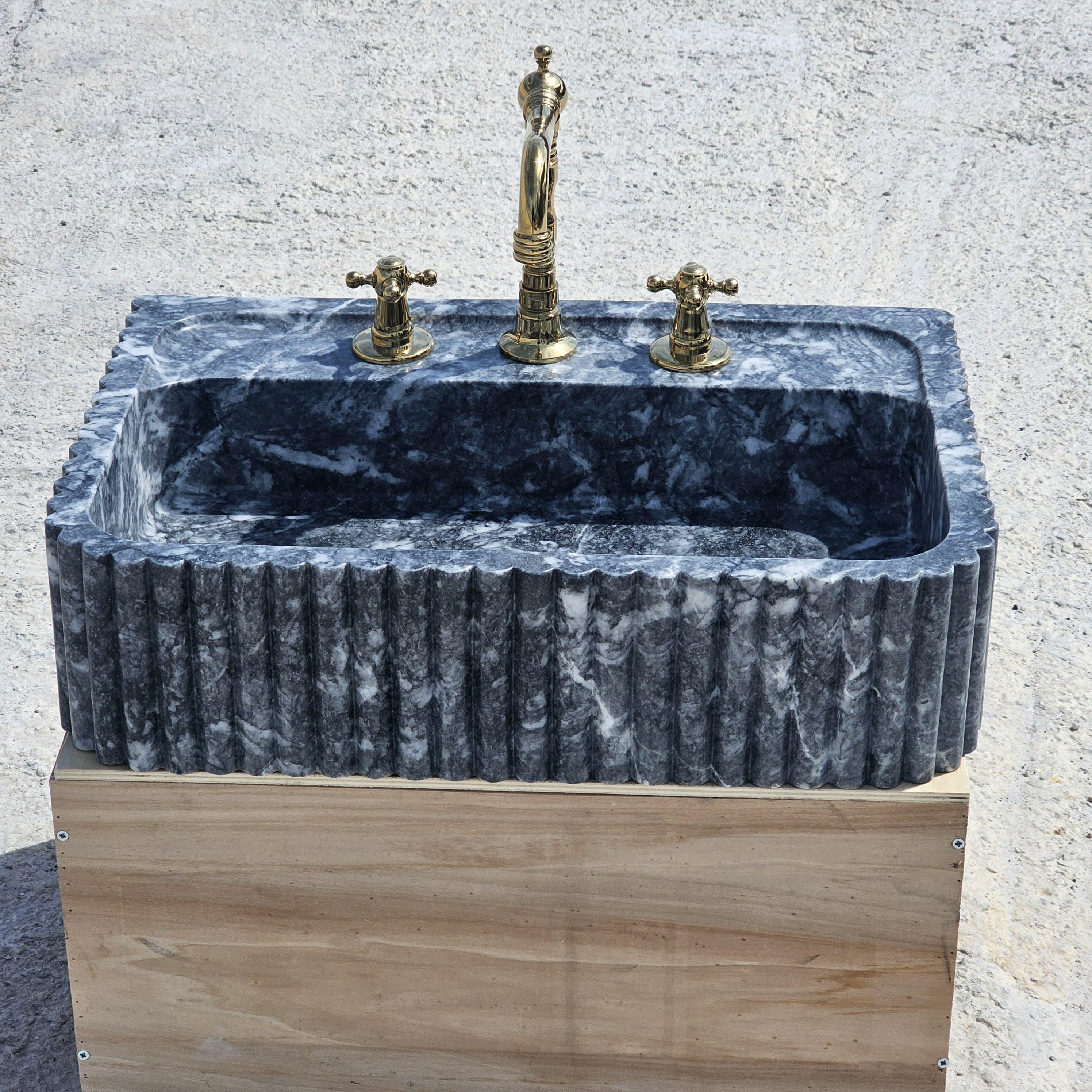 King Blue Marble Sink: Ribbed Vanity Basin, Wall Mount - Etsy