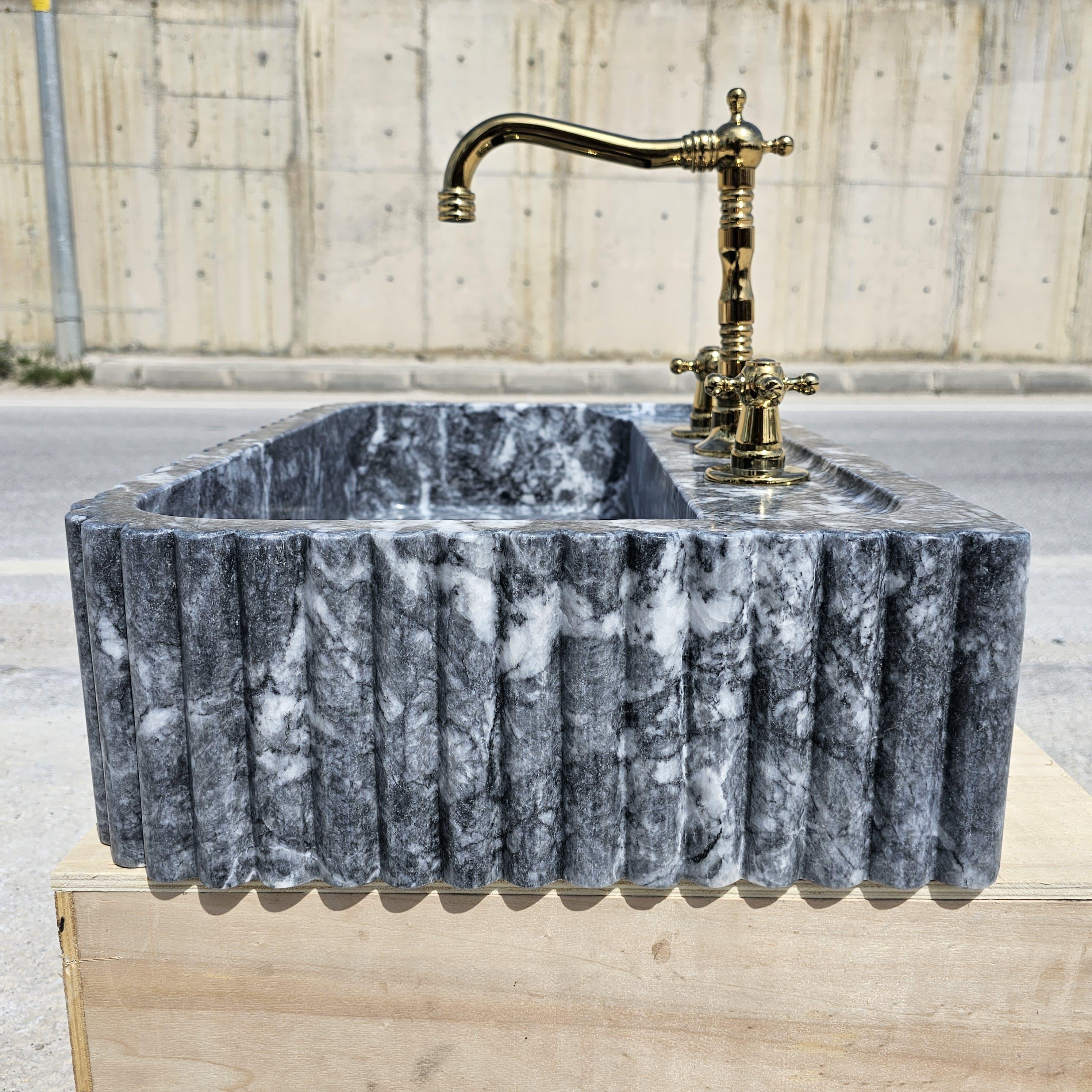 King Blue Marble Sink: Ribbed Vanity Basin, Wall Mount - Etsy