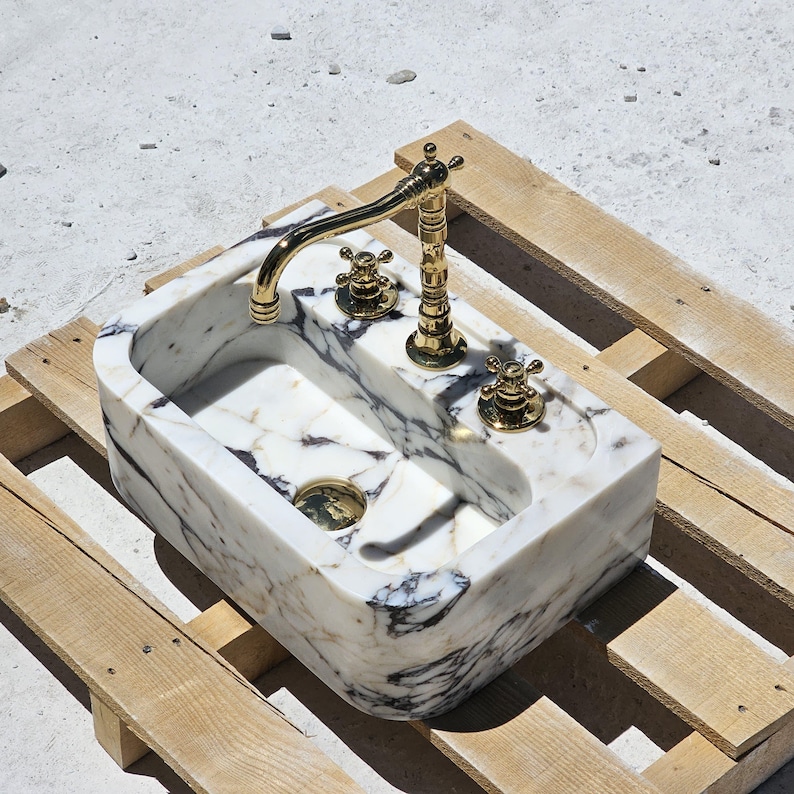 Calacatta Viola Marble Sink: Hand-carved Stone Bathroom Basin (18x12x6 ...