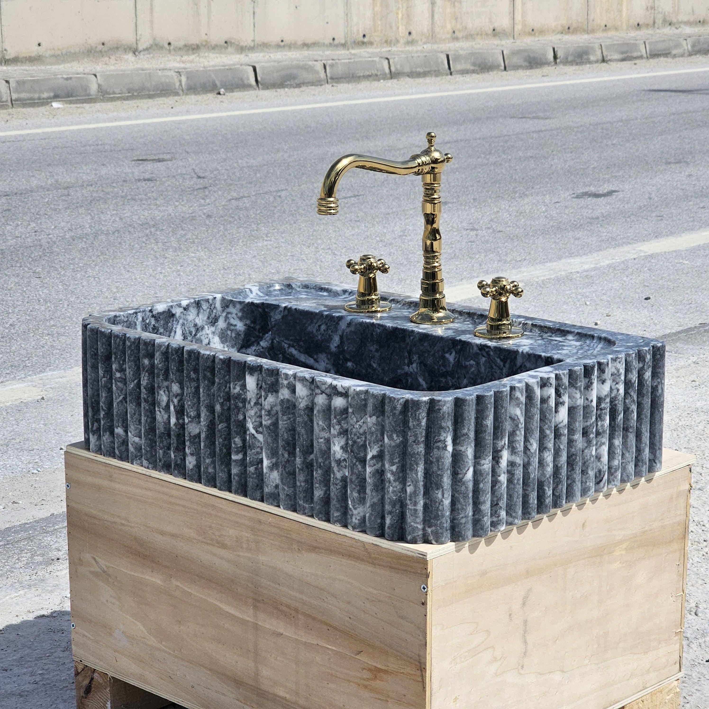 King Blue Marble Sink: Ribbed Vanity Basin, Wall Mount - Etsy