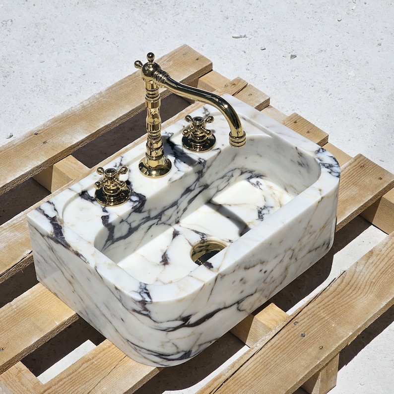 Calacatta Viola Marble Sink: Hand-carved Stone Bathroom Basin (18x12x6 ...