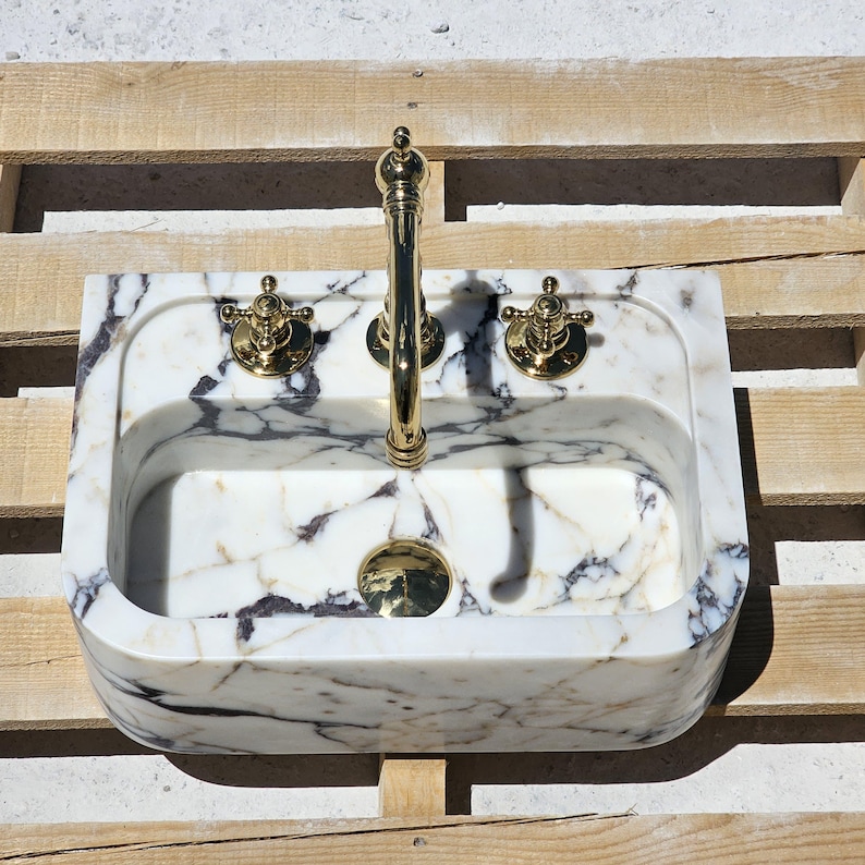 Calacatta Viola Marble Sink: Hand-carved Stone Bathroom Basin (18x12x6 ...