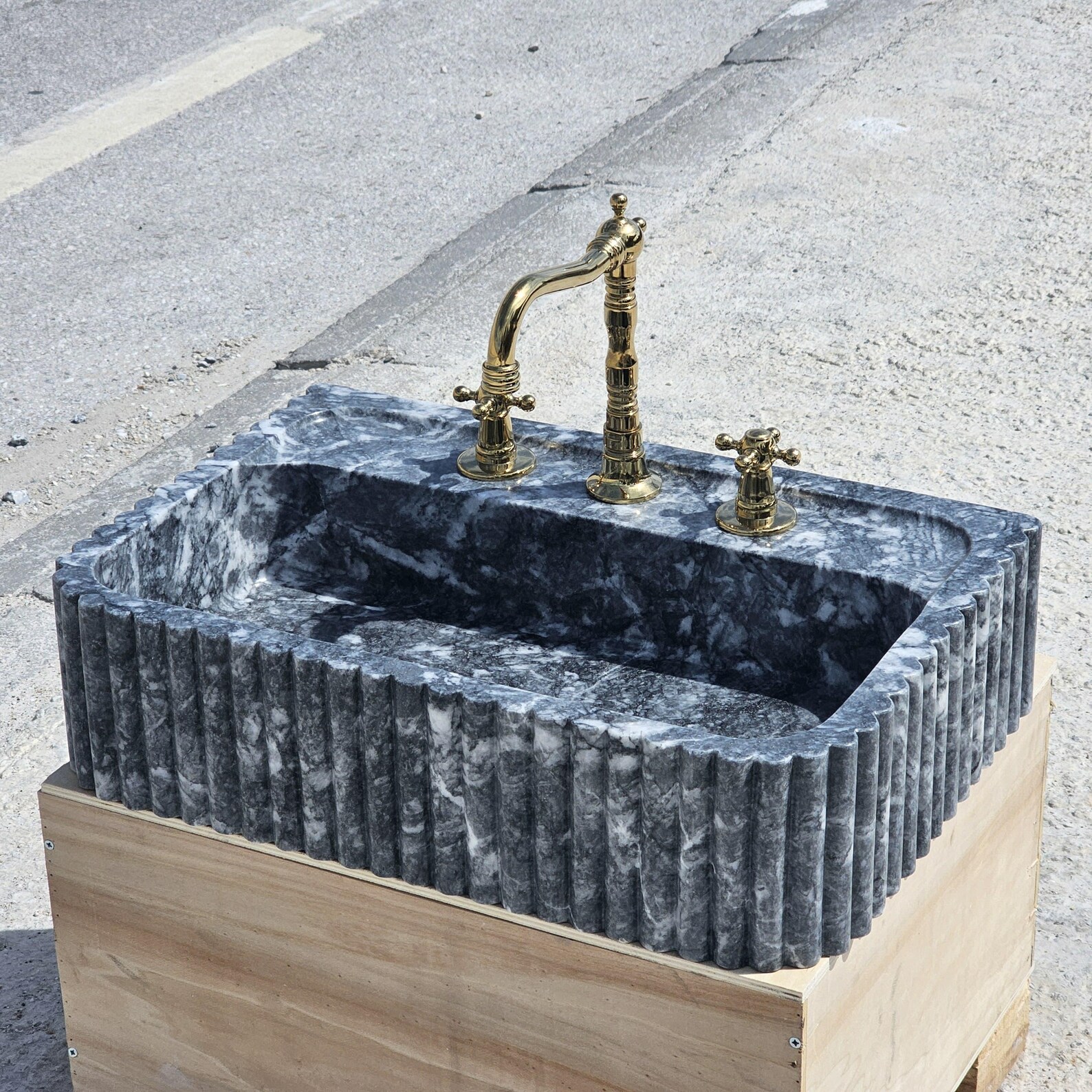 King Blue Marble Sink: Ribbed Vanity Basin, Wall Mount - Etsy