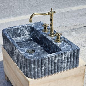 King Blue Marble Sink: Ribbed Vanity Basin, Wall Mount - Etsy