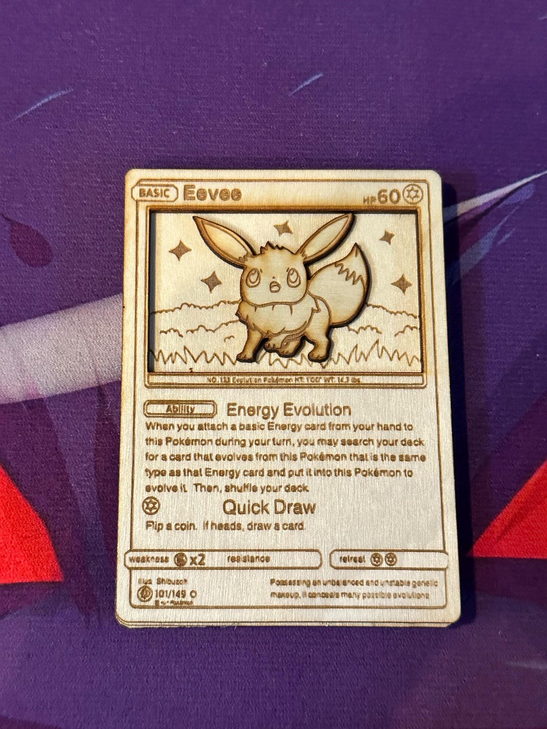 Laser Engraved Wooden Eevee Pokémon Card | Handmade TCG Art Gift ...