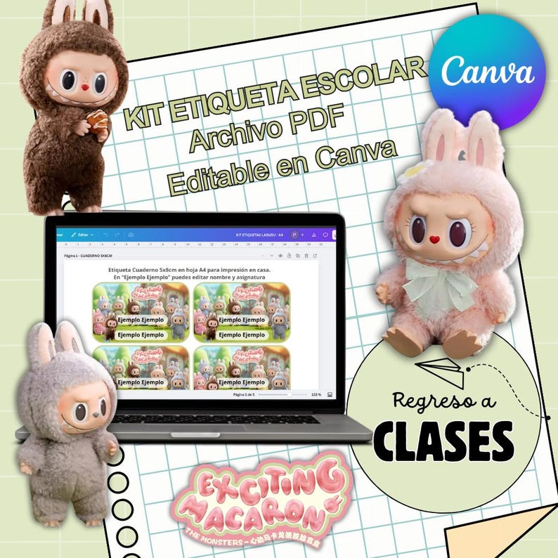 Printable KIT, LABUBU School Labels, Sticker to Customize in CANVA, for ...