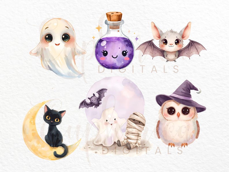 Cute Halloween Clipart, Watercolor Png, Halloween Png, Halloween Png ...