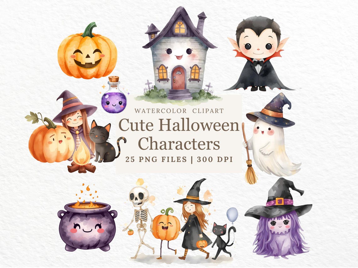 Cute Halloween Clipart, Watercolor Png, Halloween Png, Halloween Png ...