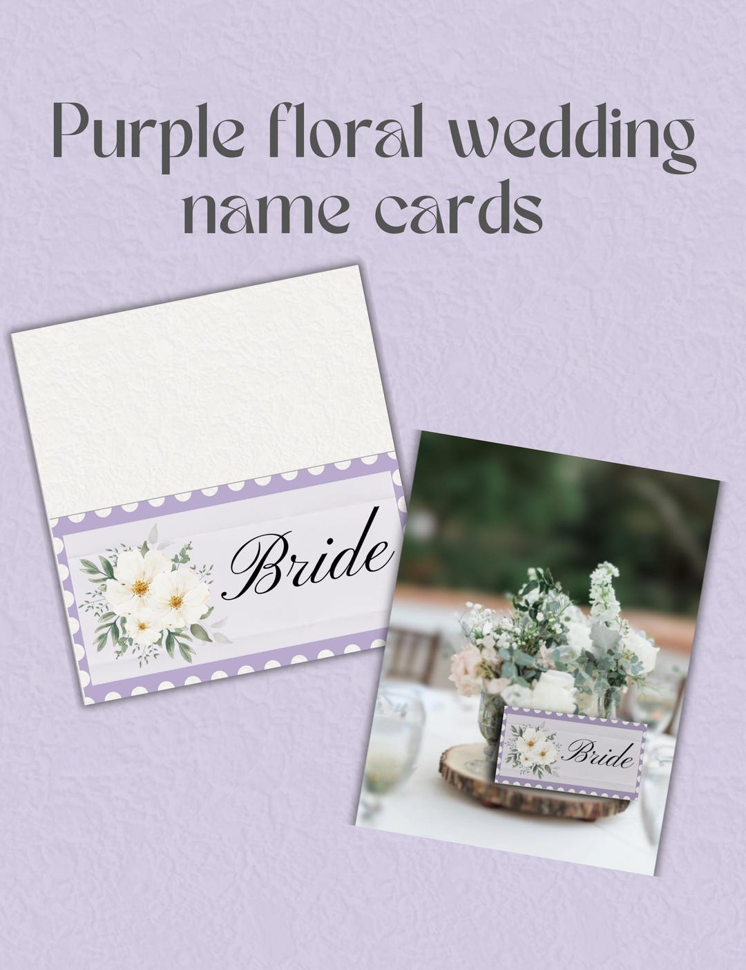 Purple Floral Wedding Name Cards | Editable Place Cards | Printable ...