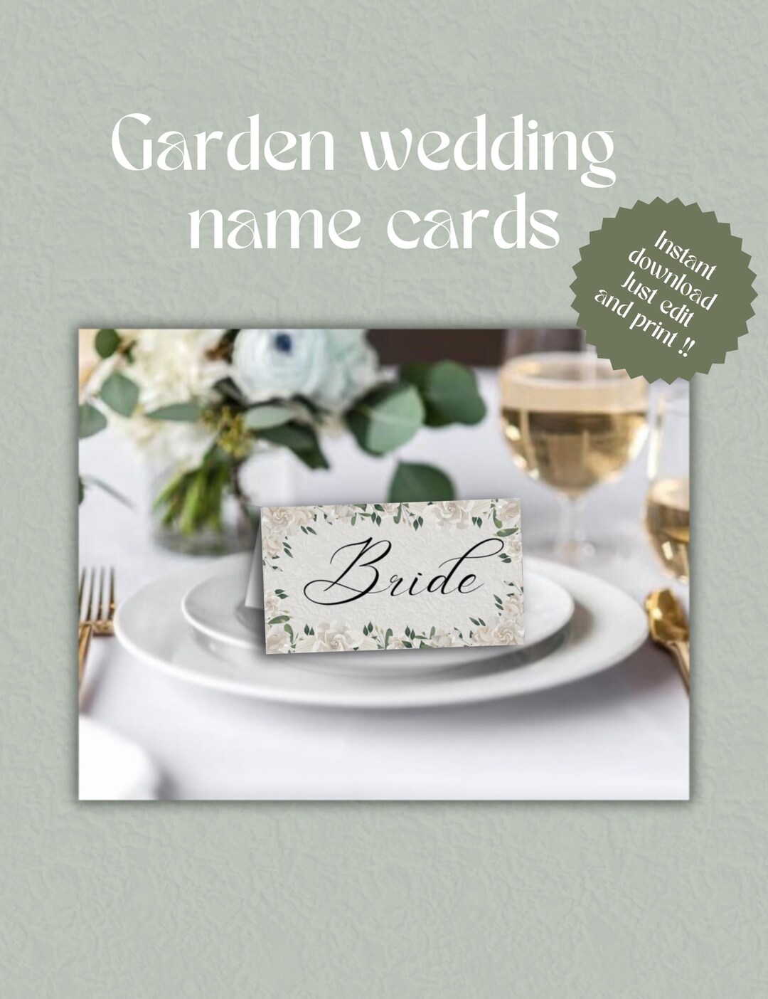 Garden Wedding Name Cards | Editable Place Cards | Printable Wedding ...