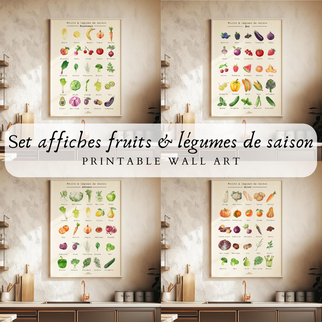 Set of 4 Seasonal Fruit & Vegetable Posters, A5 to A1 Formats ...