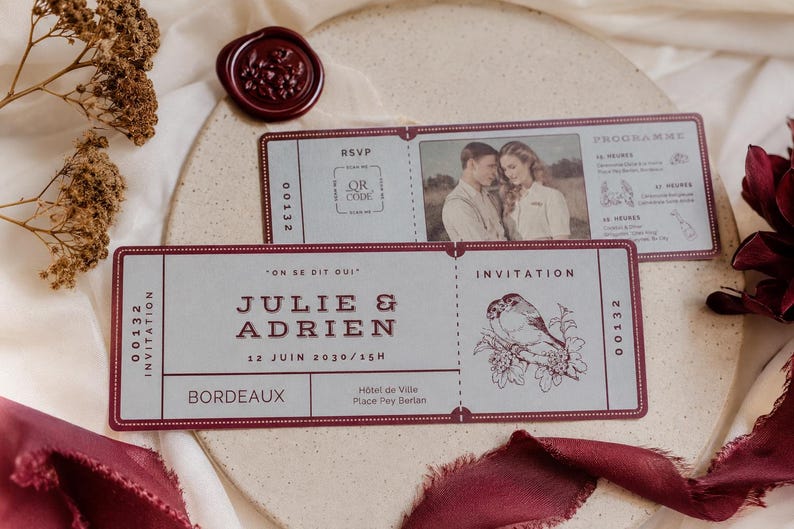 Vintage Wedding Invitation Ticket | Editable Canva Template ...