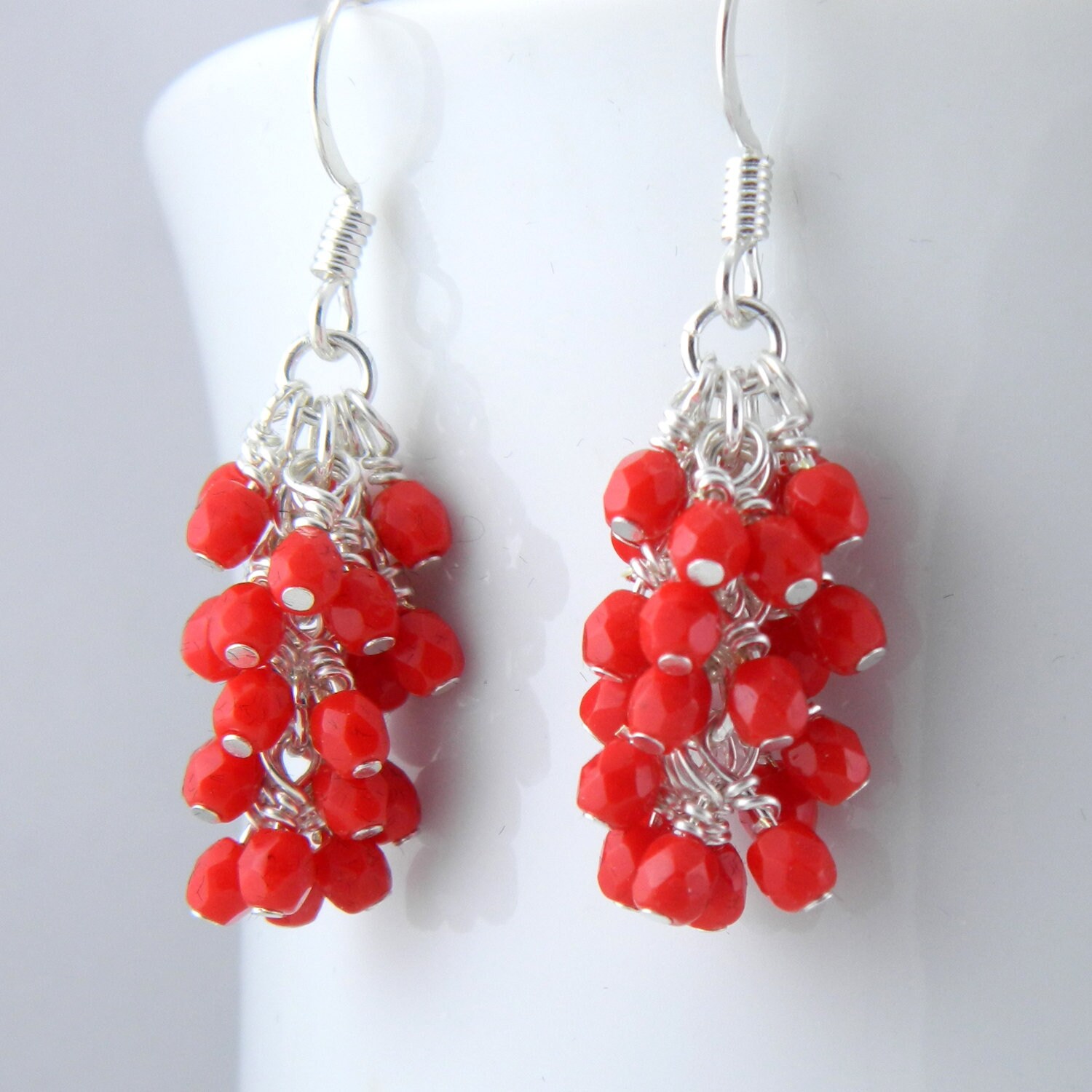 Red Cluster Earrings With Surgical Steel or Sterling Ear Wires ...