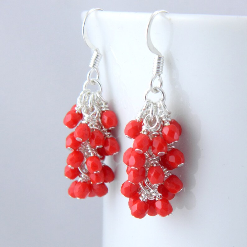Red Cluster Earrings With Surgical Steel or Sterling Ear Wires ...