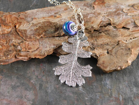 Silver Oak Leaf Necklace with Real Leaf Pendant 20 inch | Etsy