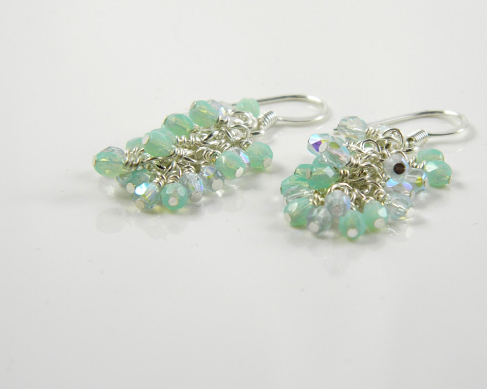 Aqua and Seafoam Waterfall Dangle Earrings Ethereal Cluster - Etsy