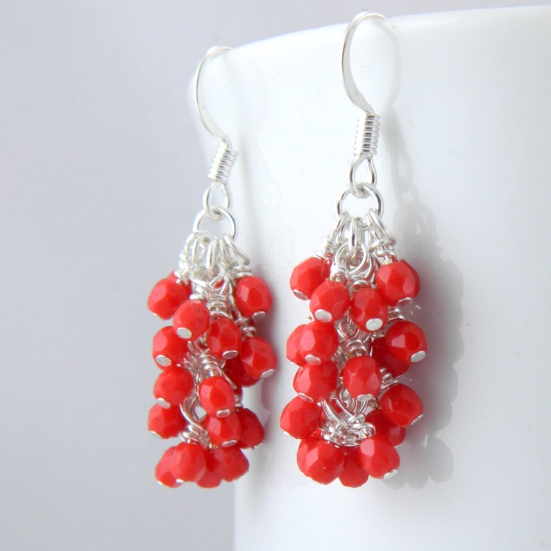 Red Cluster Earrings With Surgical Steel or Sterling Ear Wires ...