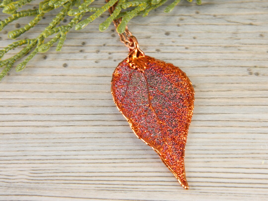 Preserved Laurus Nobilis Leaf, Copper Laurel Leaf Necklace on 30 Inch ...