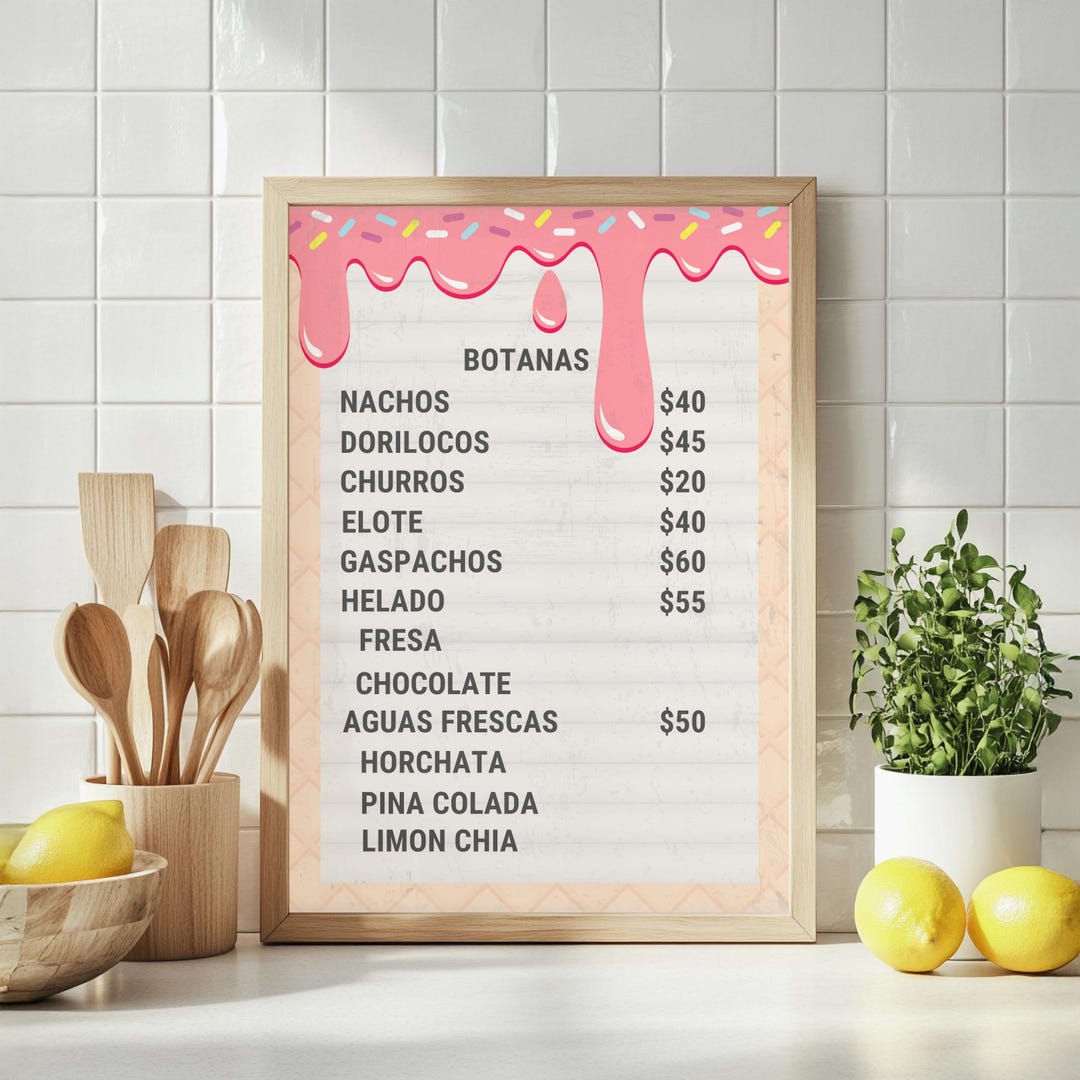 Botanas Snacks Heladeria Menu - Nostalgic, Kitchen Art, Prop, Party ...