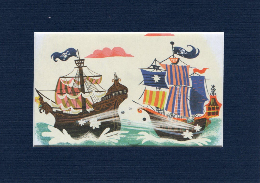 Upcycled 'pirate Ships' Storybook Page - Matted 5x7 Art - Etsy