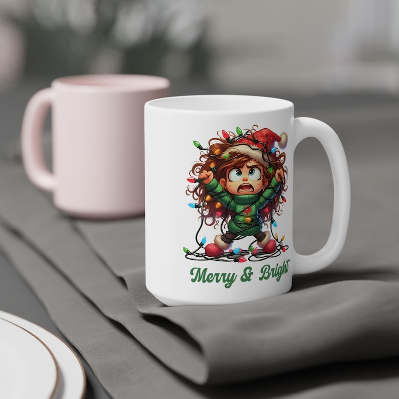 Merry & Bright Frazzled and Stressed Elf Tangled in Christmas Lights ...