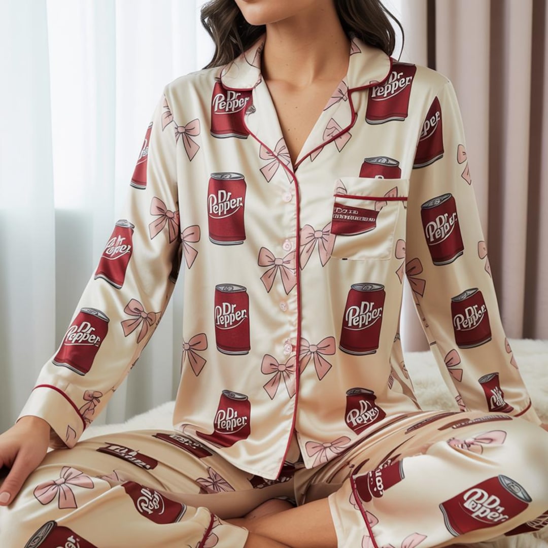 Coquette Dr Pepper Satin Pajamas Set, Dr Pepper Soda Lover Pajamas ...