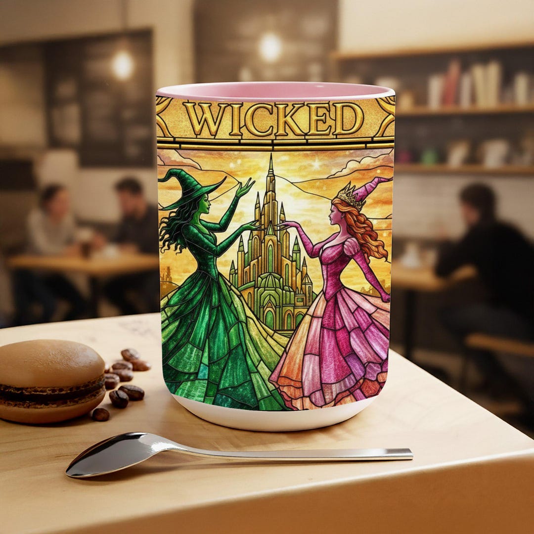 Wicked Faux Stained Glass Mug, Elphaba and Glinda Wicked Mug, Wicked ...