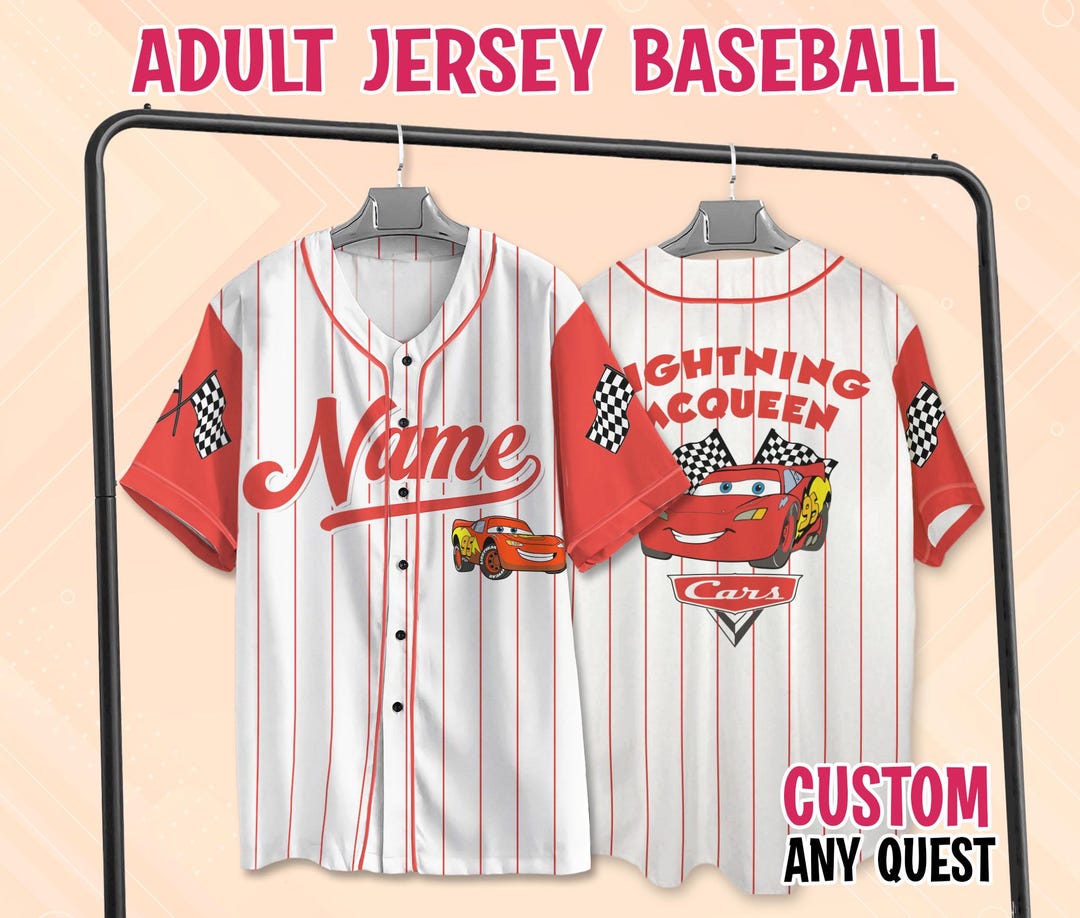 Custom Disney Cars Lightning Mcqueen Baseball Jersey, Lightning Mcqueen ...
