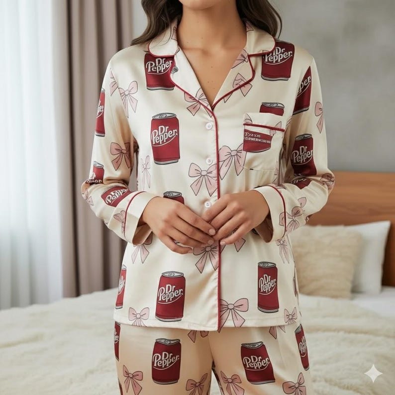 Coquette Dr Pepper Satin Pajamas Set, Dr Pepper Soda Lover Pajamas ...