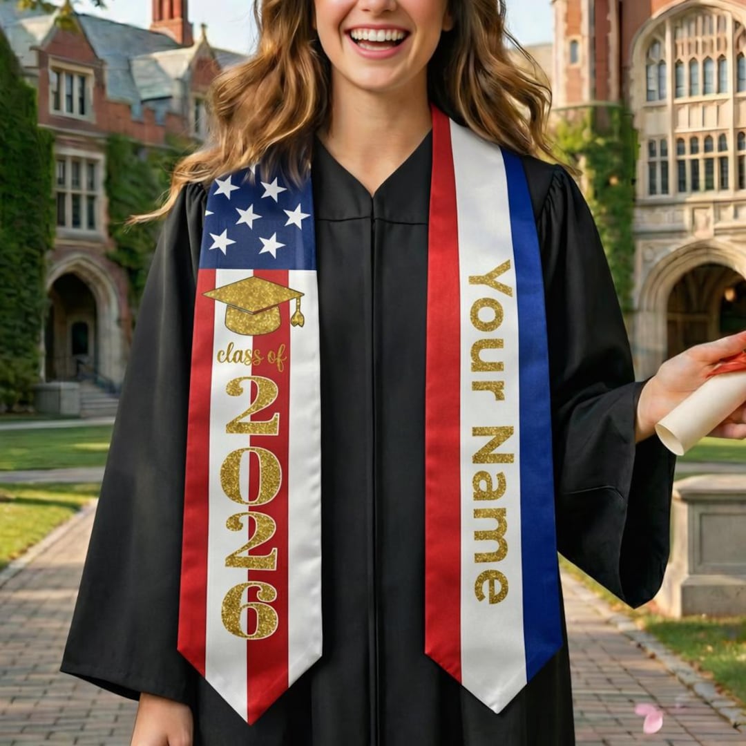 Custom Mixed Flag Graduation Stole, Personalized Graduation Gift for ...
