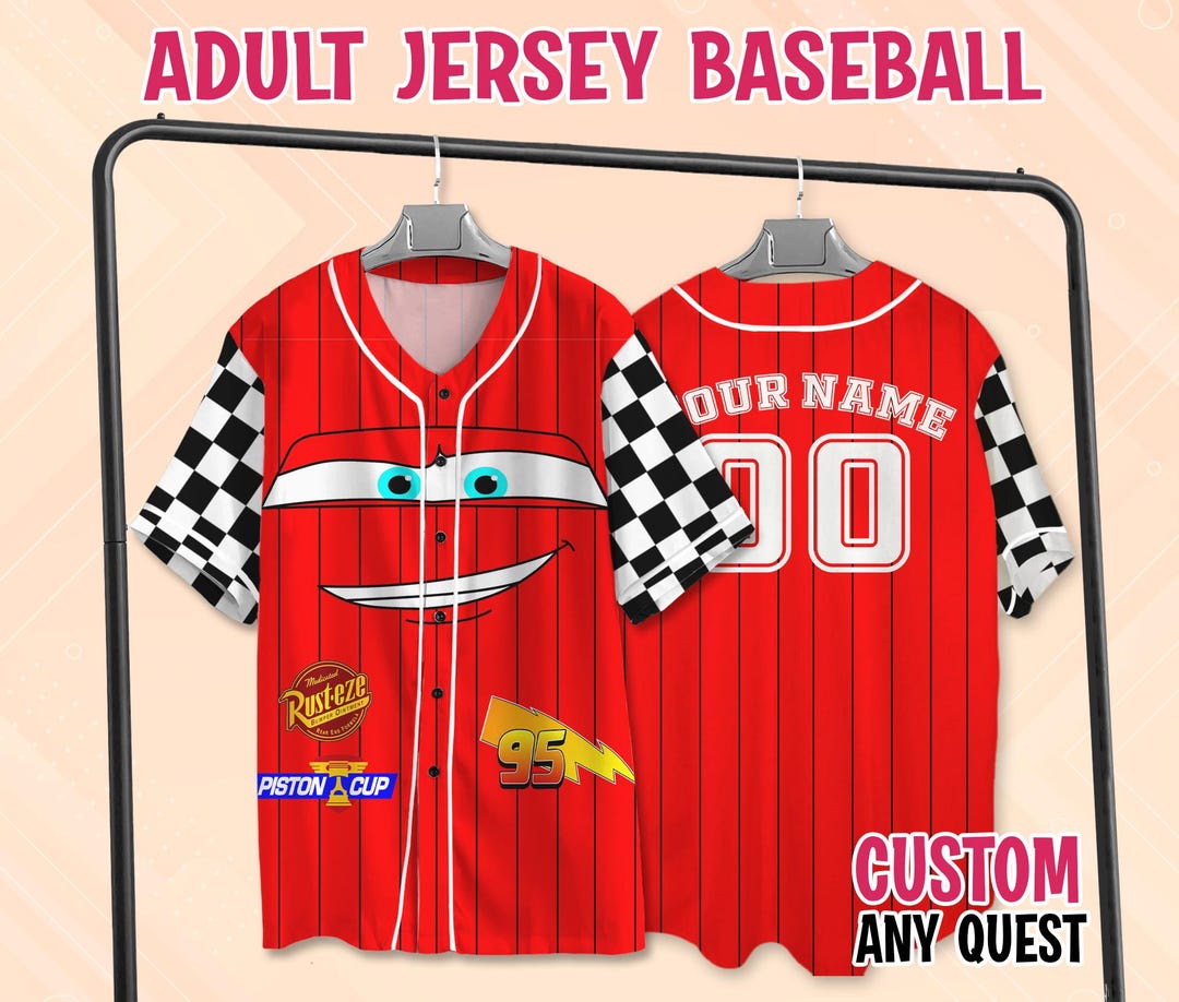 Custom Disney Cars Lightning Mcqueen Baseball Jersey, Lightning Mcqueen ...