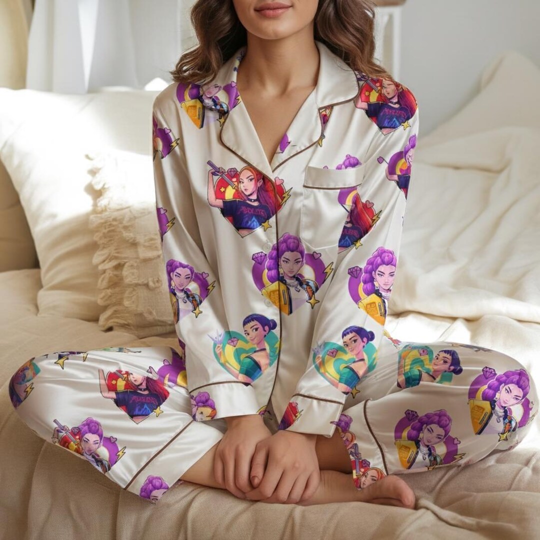Kpop Demon Hunters Huntrix Satin Pajamas Set, Family Matching Pajamas ...