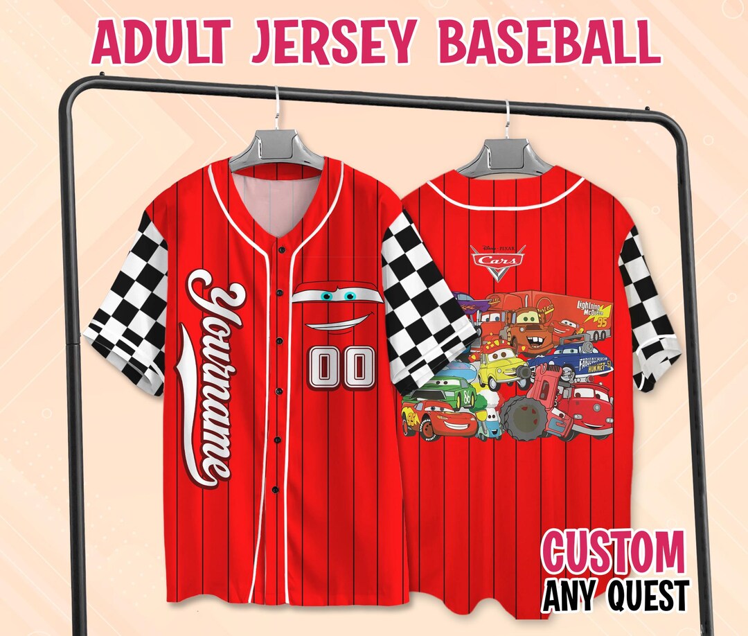 Custom Disney Cars Lightning Mcqueen Baseball Jersey, Lightning Mcqueen ...