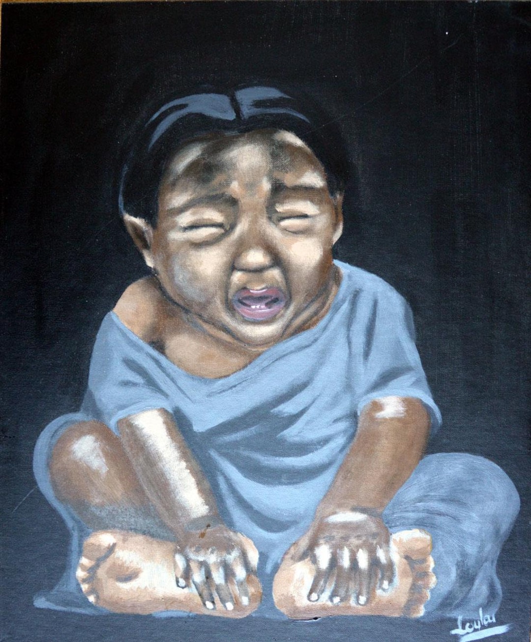 Ethnic Portrait 'little Crying Child', Acrylic Painting - Etsy