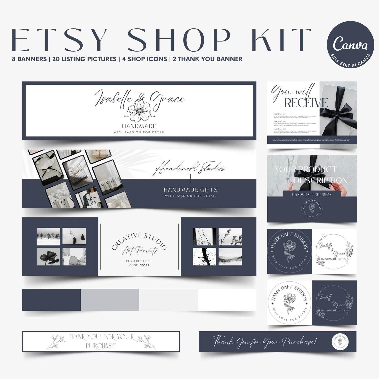 Etsy Shop Banner Kit Template Bundle Canva Etsy Shop Kit Editable Etsy ...