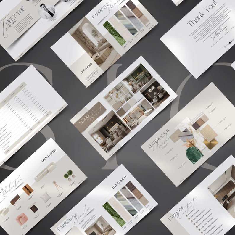 Interior Design Presentation Template Editable FF&E Moodboard Portfolio Canva Template 16:9 ...