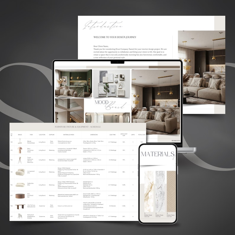 Interior Design Presentation Template Editable FF&E Moodboard Portfolio ...