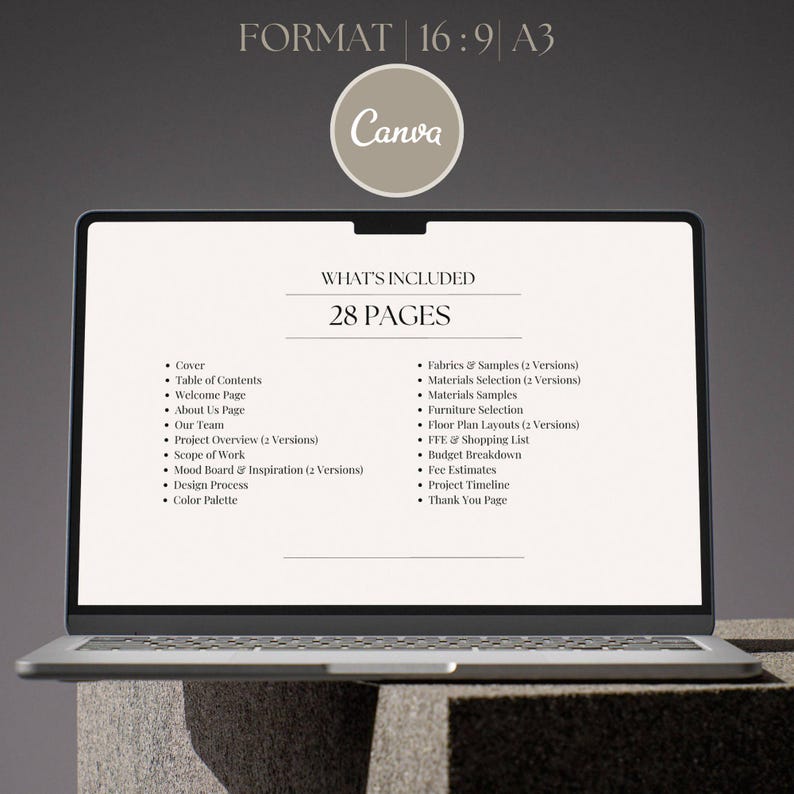 Interior Design Presentation Template Editable FF&E Moodboard Portfolio Canva Template 16:9 | A3 ...