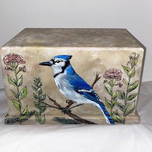Cremation Urn Blue Jay Hand Painted and Drawn Urn - for Cremation and ...