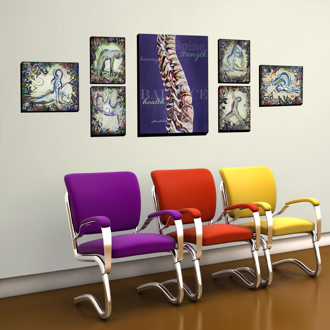 Colorful Bold Chiropractic Wall Artwork Set of 7 - Complete Set ...