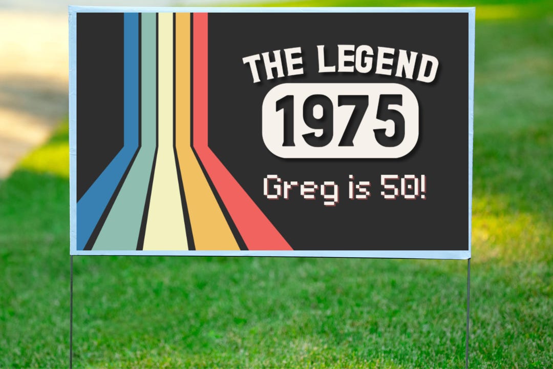 50th Birthday Rainbow Retro Stripe Sign, 1975 Printable Sign, Birthday ...