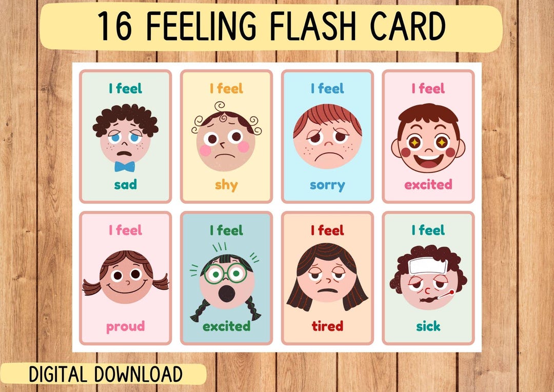 Emotional Education Flash Cards for Kids Feelings Printable Set Cartoon ...