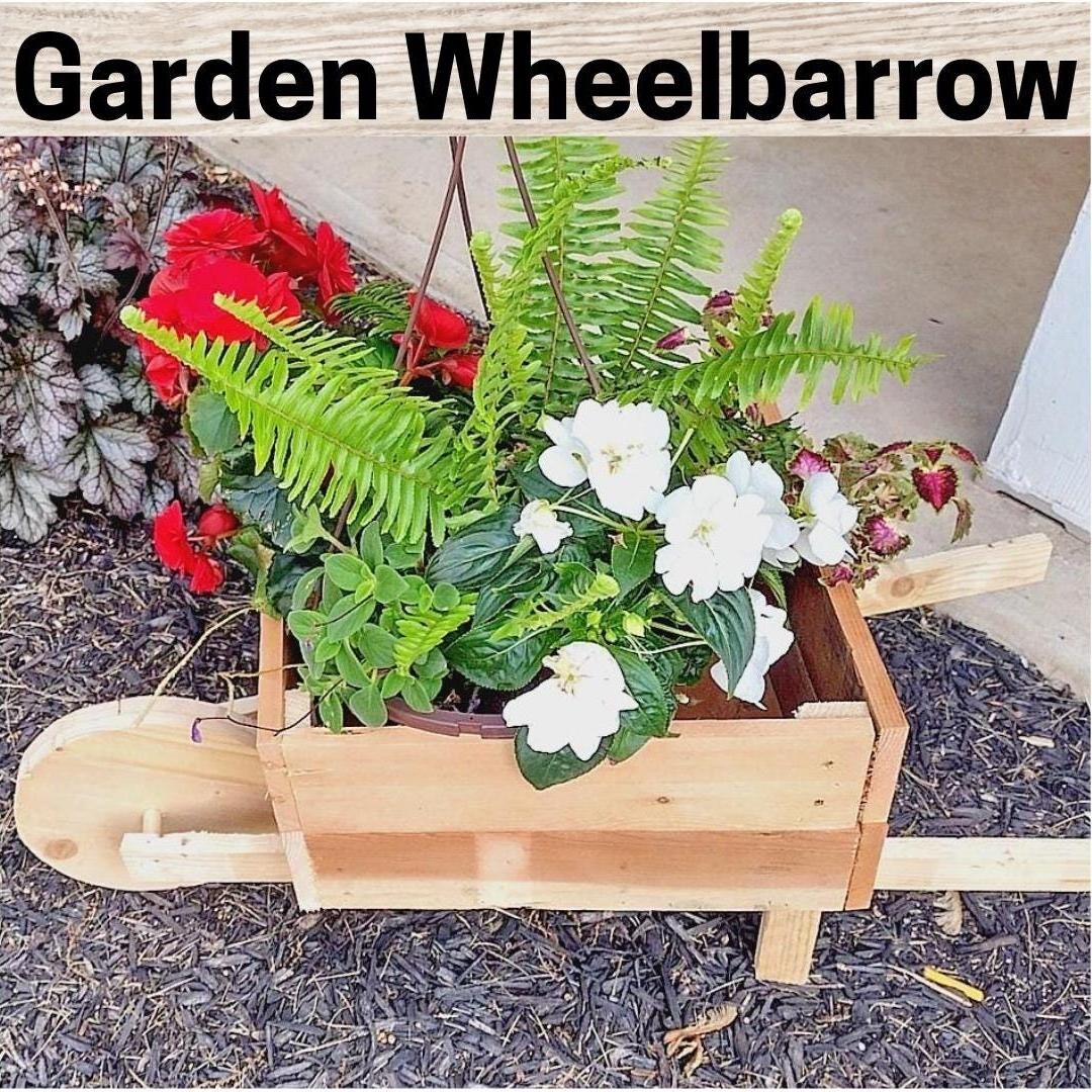 Handmade Wooden Wheelbarrow Planter: Rustic Garden Decor, Customizable ...