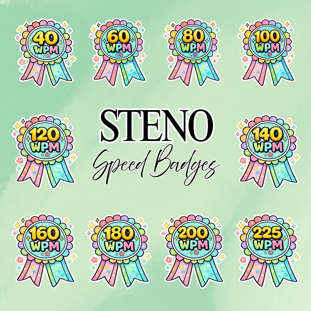 Steno Speed Badges Sticker Set | WPM Milestone Stickers | Court ...